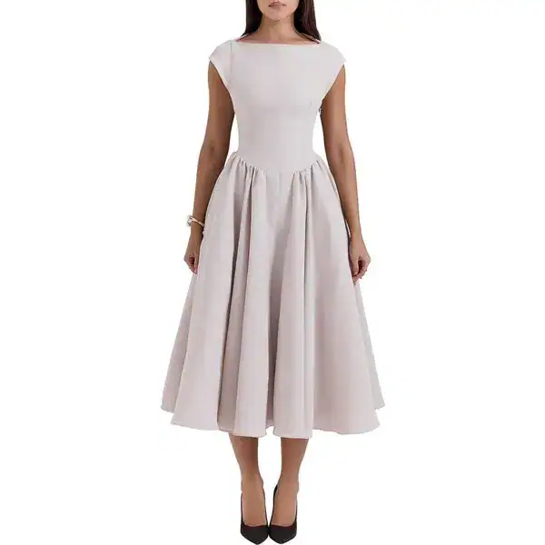 House Of Cb Debutante Open Back Satin Midi Dress - Wind Chime